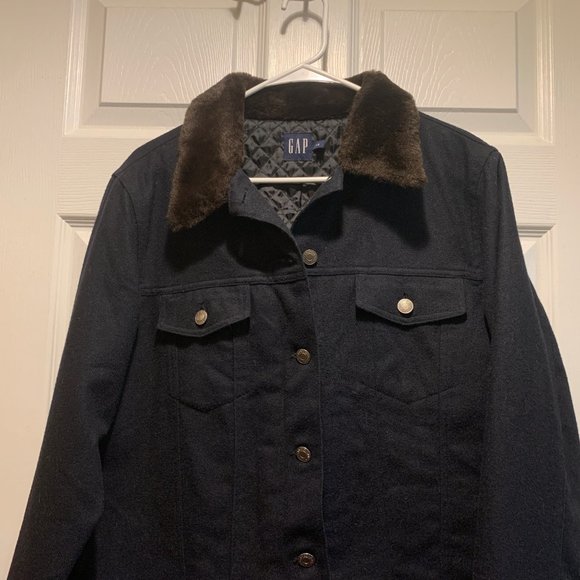 GAP | Jackets & Coats | Gap Navy Blue Womens Wool Jacket Wfur ...